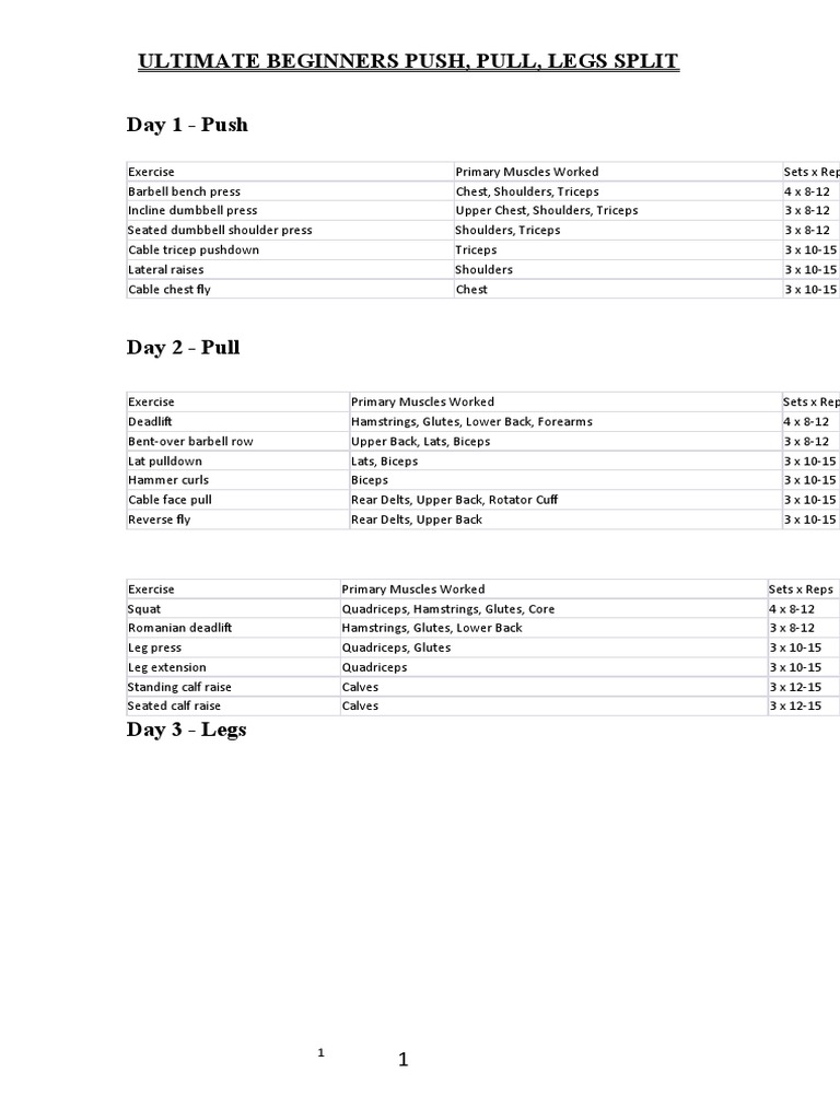 Ultimate Begginers PPL Split | PDF | Human Anatomy | Physical Exercise