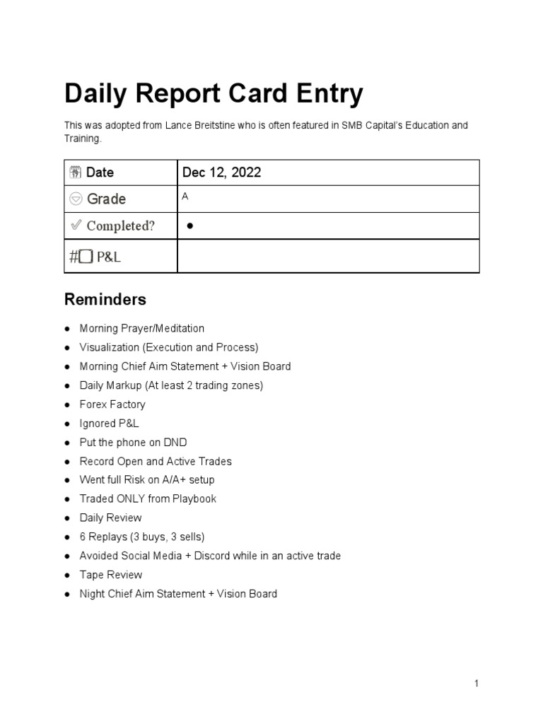 Daily Report Card Template (DRC) | PDF