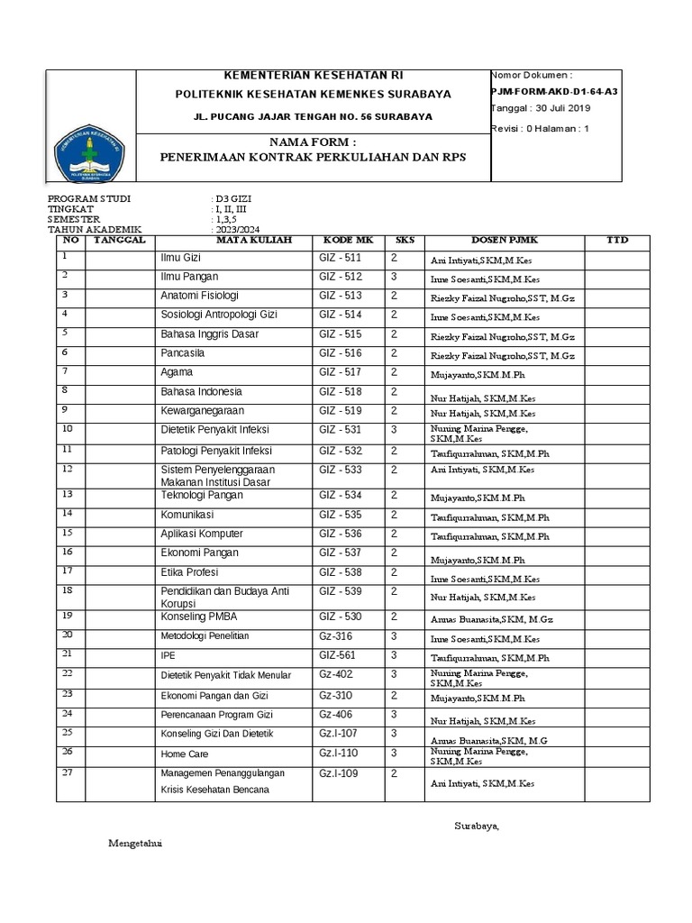 Form Penerimaan RPS | PDF