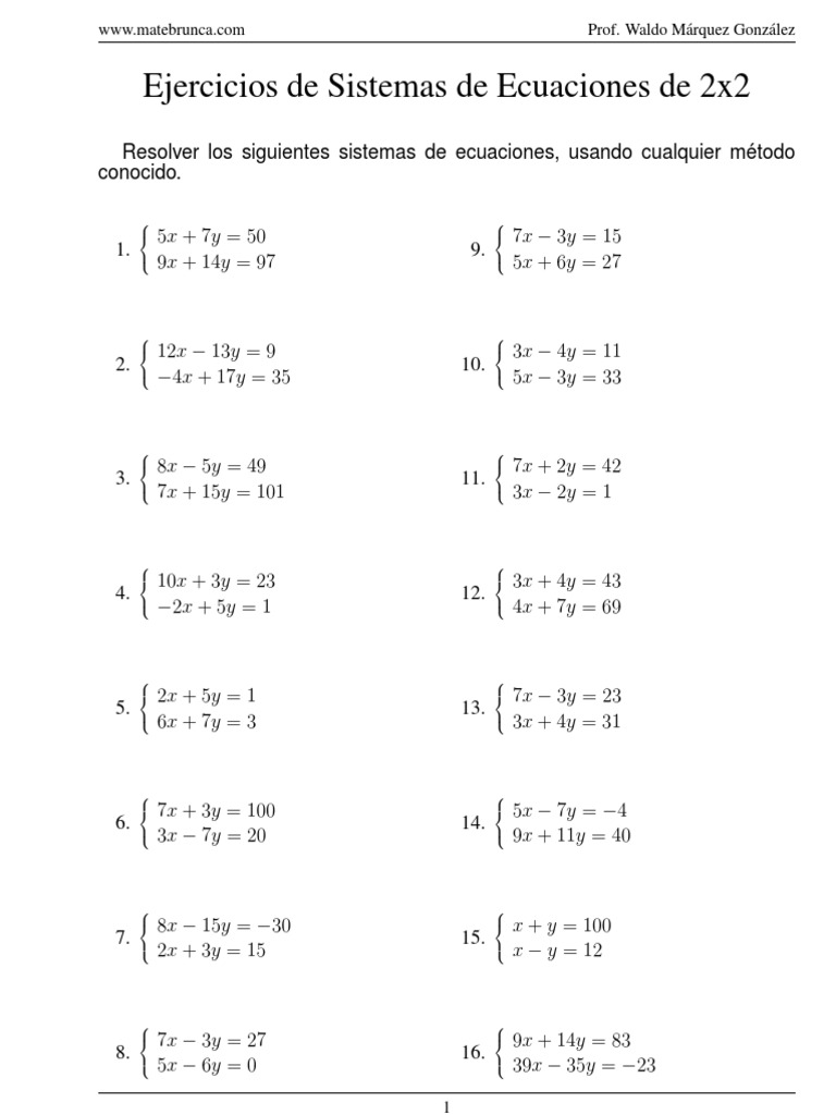 Ejercicios de Sistemas 2x2 | PDF