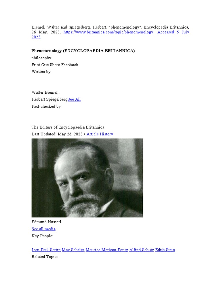 Phenomenology (Encyclopaedia Britannica) | PDF | Phenomenology (Philosophy) | Edmund Husserl