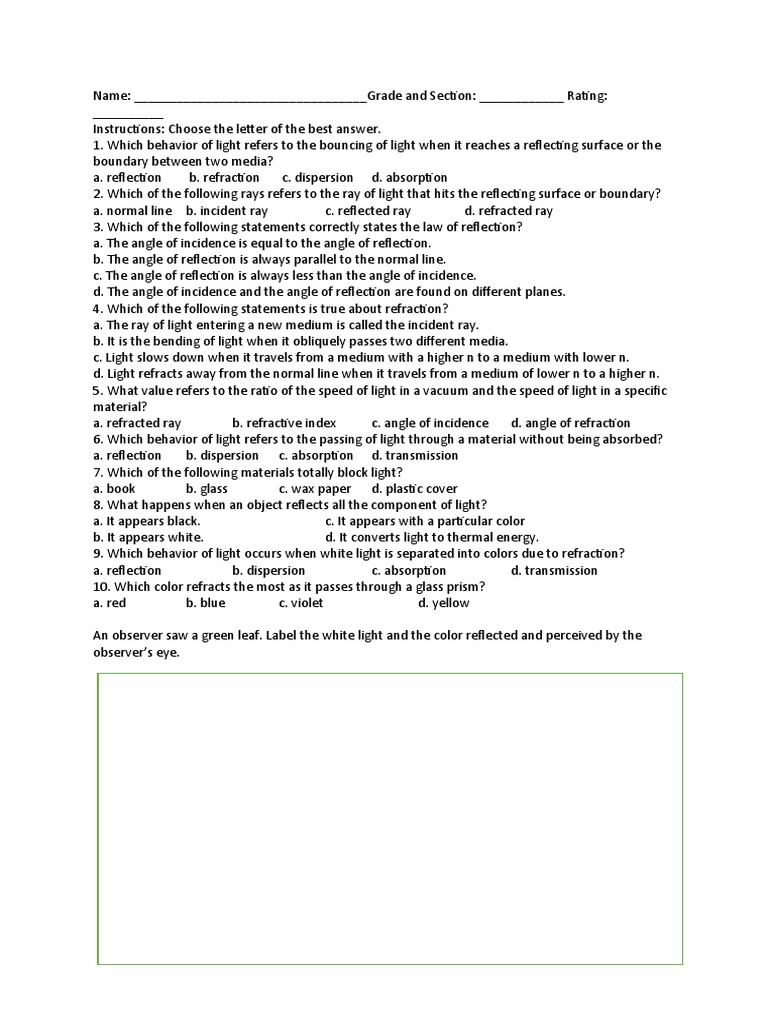 Activity Light | PDF | Light | Refraction