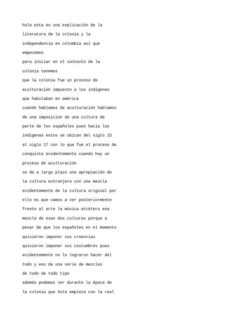 (Spanish (Auto-Generated) ) Literatura de La Independencia y La Colonia ...