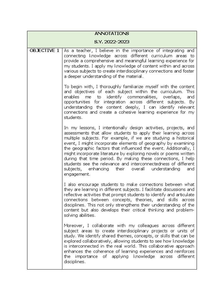 Annotations Per Objective Proficient Teachers Pdf Educational