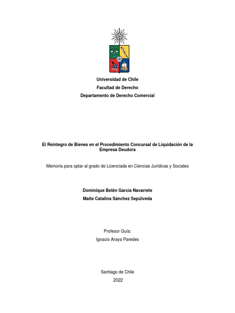 El Reintegro de Bienes en El Procedimiento Concursal de Liquidacion de ...