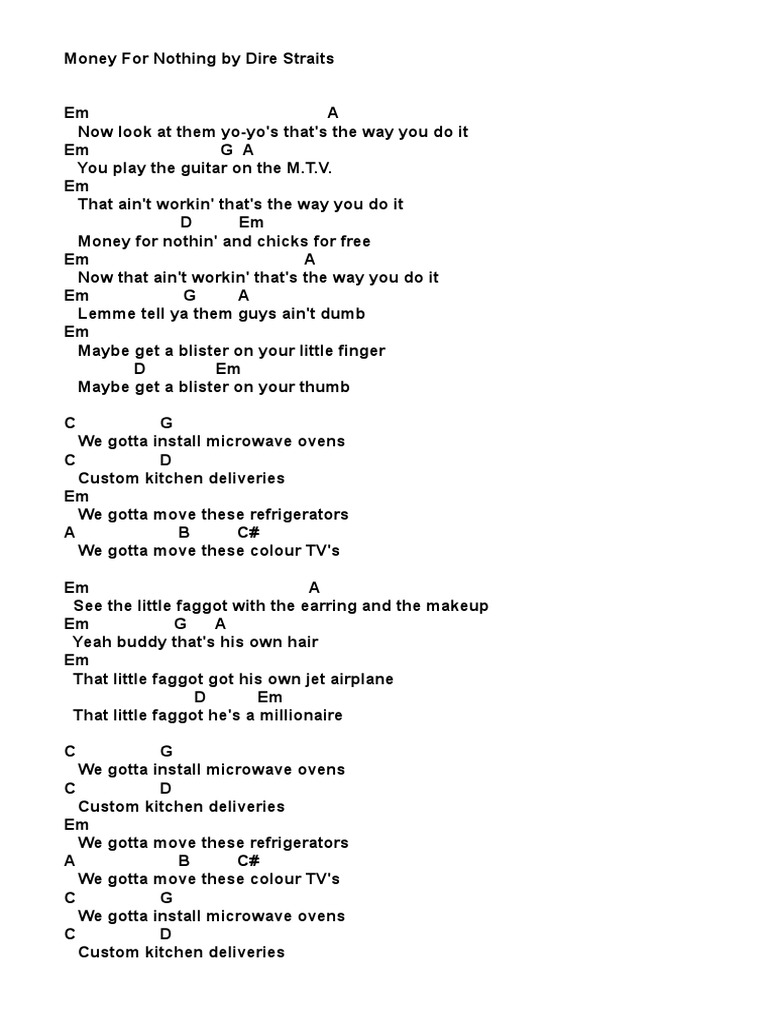 Money For Nothing by Dire Straits | PDF