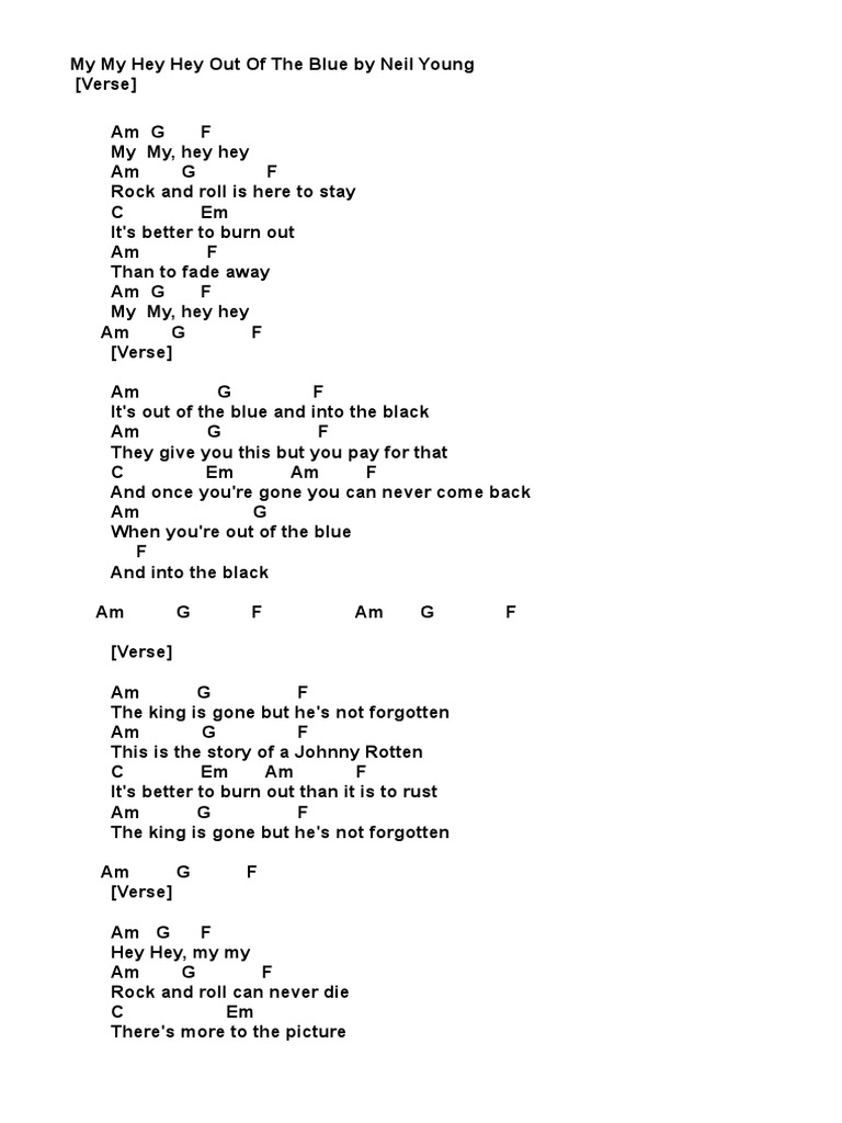 Neil Young: My My Hey Hey Lyrics | PDF