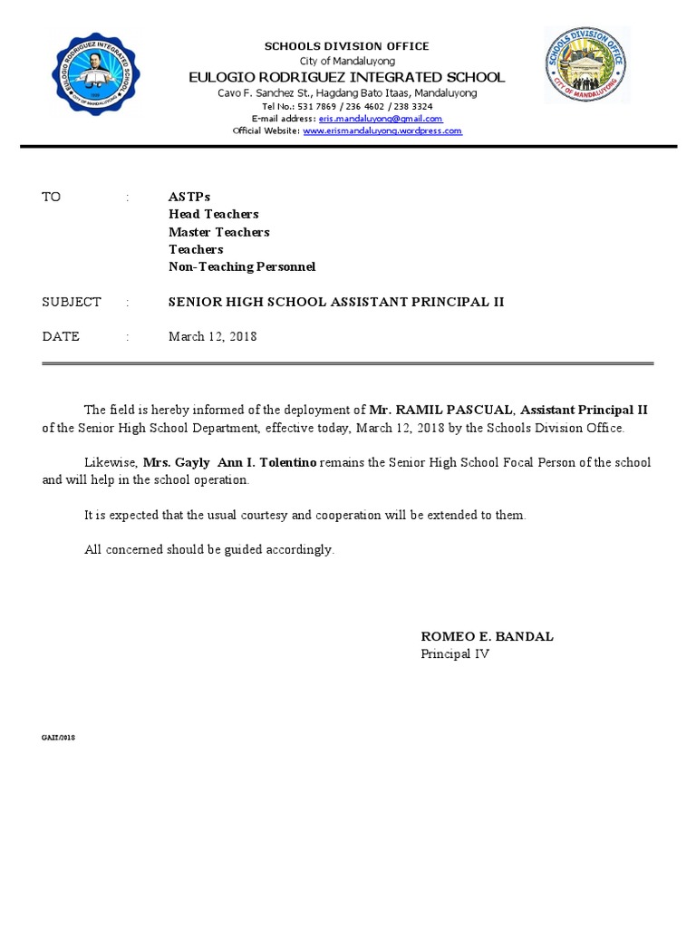New Assistant Principal at ERIS | PDF