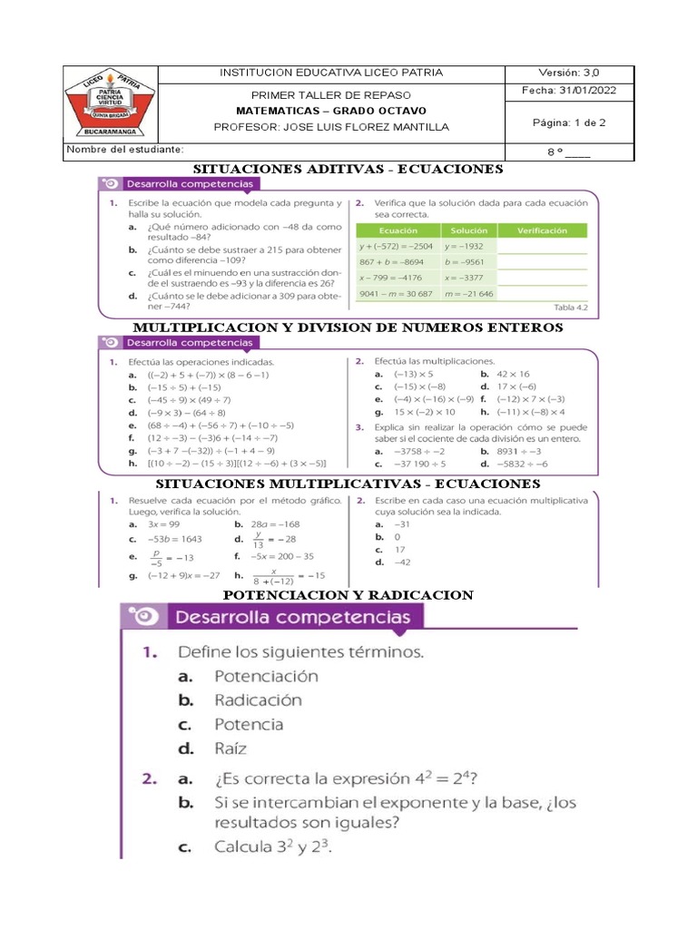 Primer Taller Grupo 8 - 1 - Repaso | PDF Primer Taller Grupo 8 - 1 - Repaso | PDF