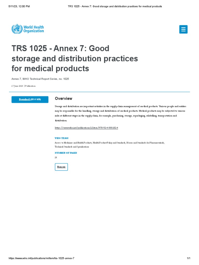 WHO Annex 7: Storage & Distribution Practices | PDF