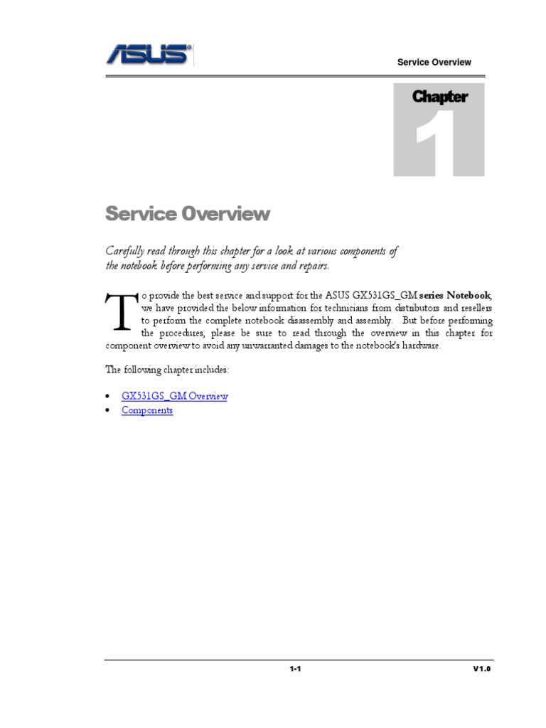 GX531GS - GM - ServiceGuide - Chapter01-V1.0 | PDF | Consumer Electronics | Computer Engineering