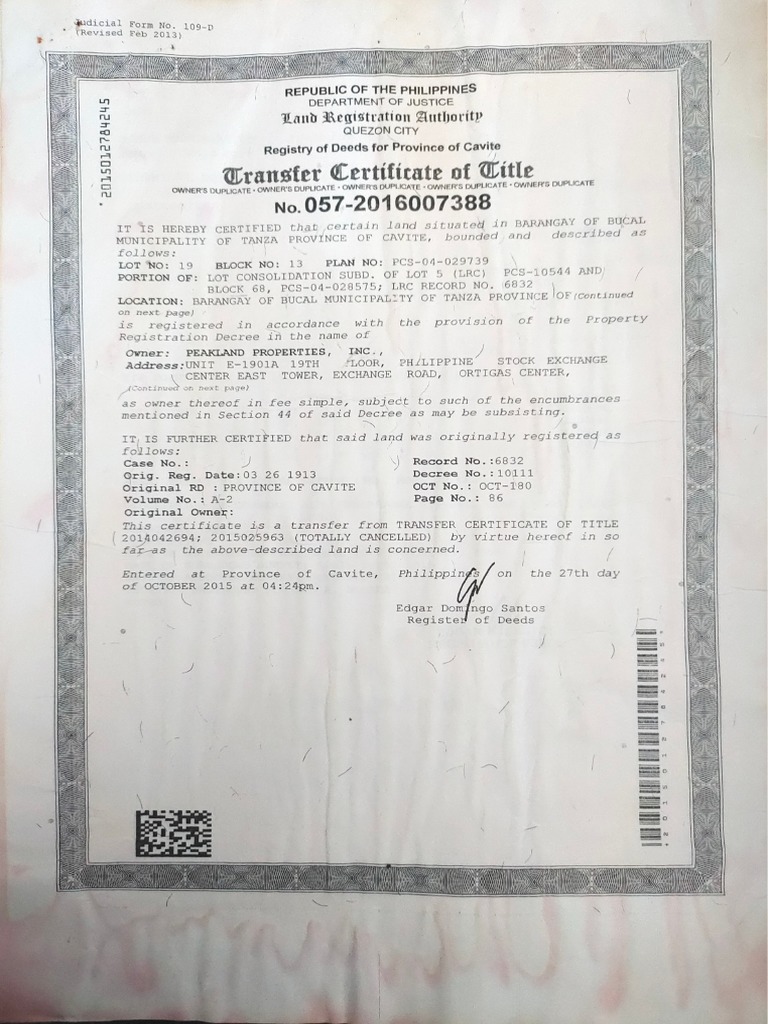 Transfer Cert of Title | PDF