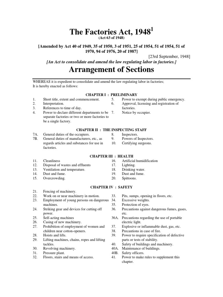 The Factories Act - 1948 | PDF | Engines | Occupational Safety And Health