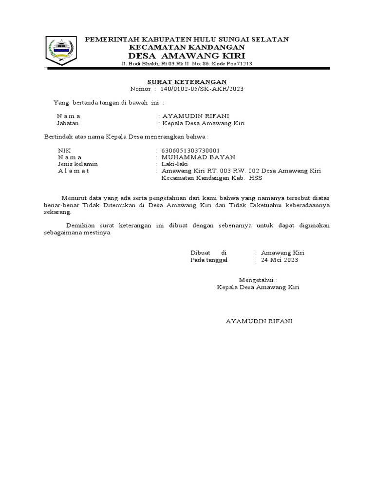 Surat Keterangan PKH | PDF