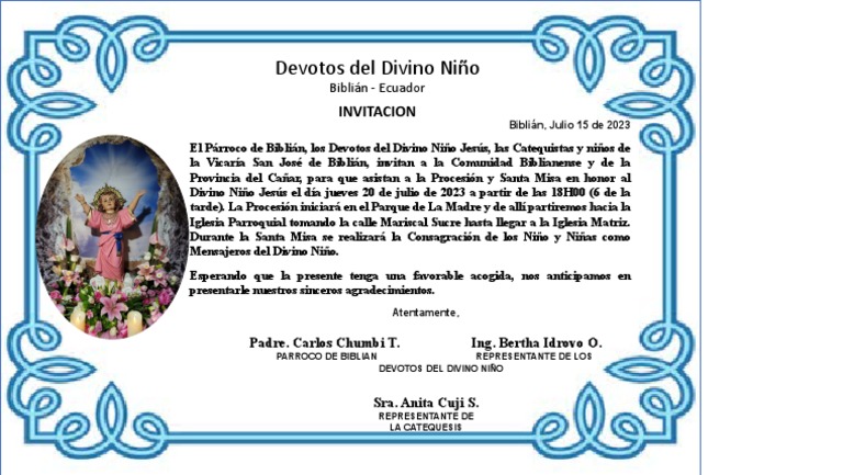 Invitacion Misa Divino Nino 2023 | PDF