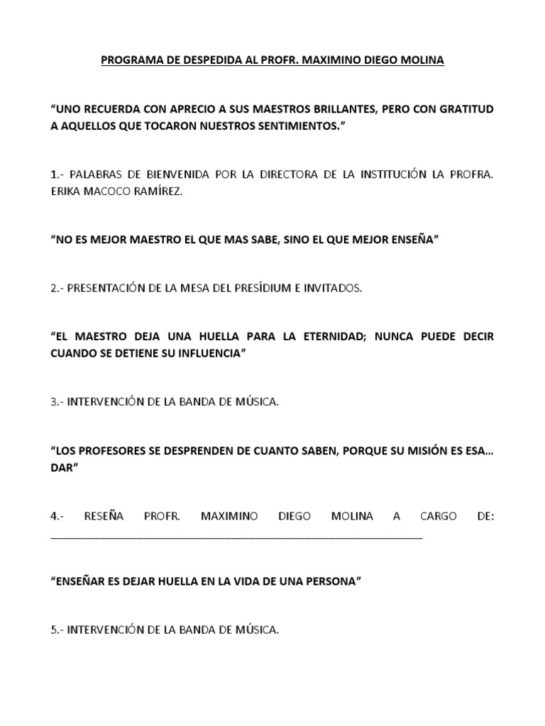 Programa de Despedida | PDF