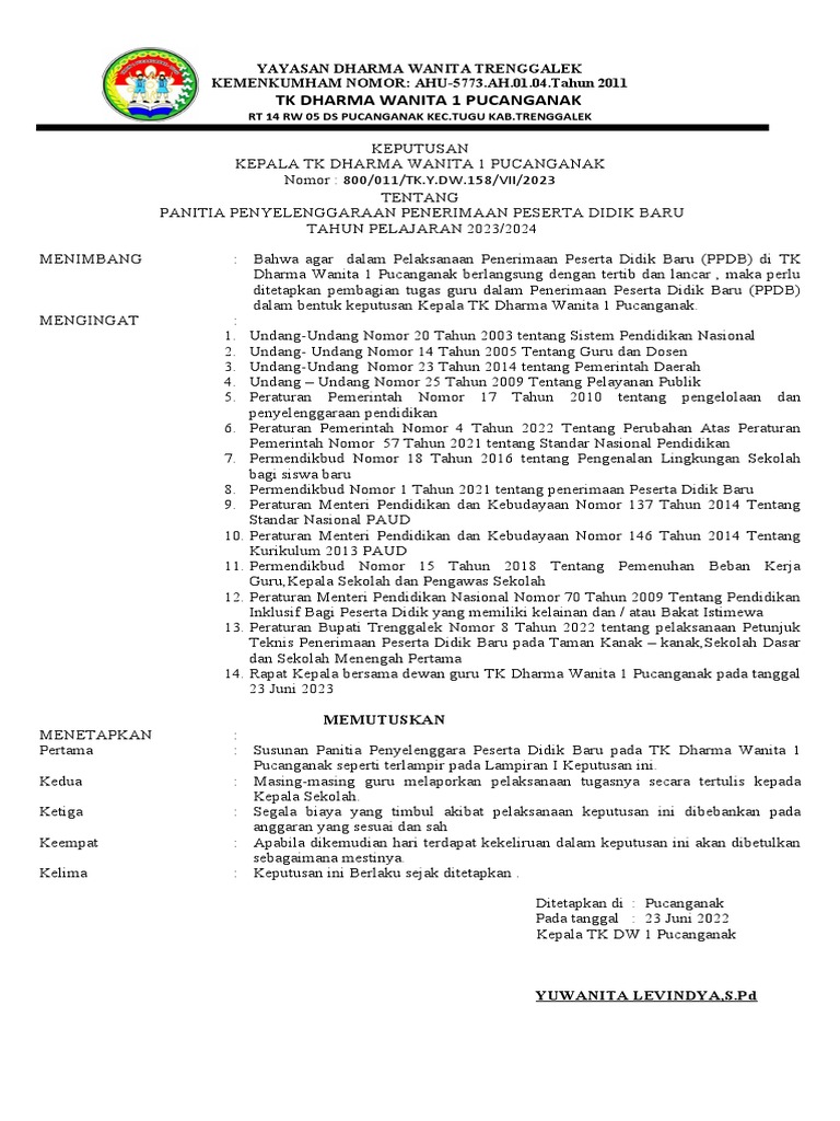 SK PPDB TK 2023-2024 1 Pucanganak | PDF