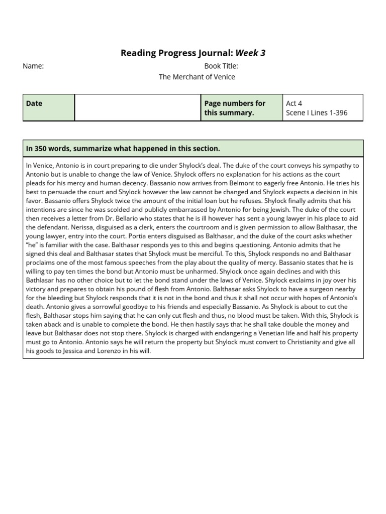 The Merchant of Venice Act 4 Summary and Analysis | PDF | The Merchant ...