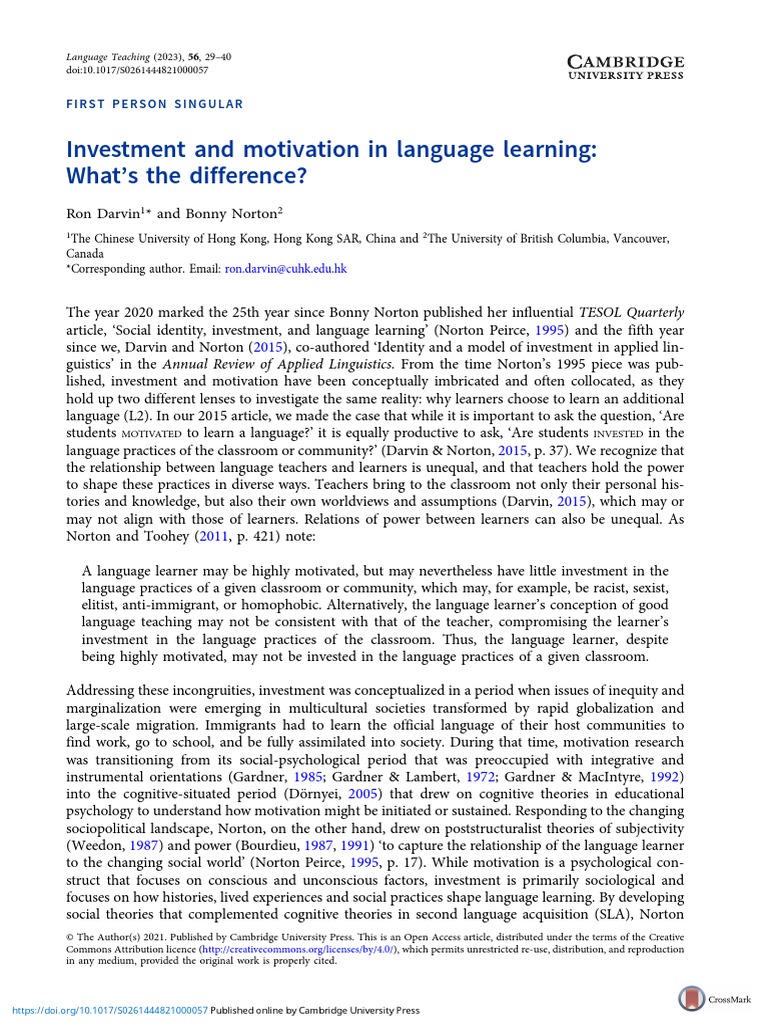Investment and Motivation in Language Learning Whats The Difference ...