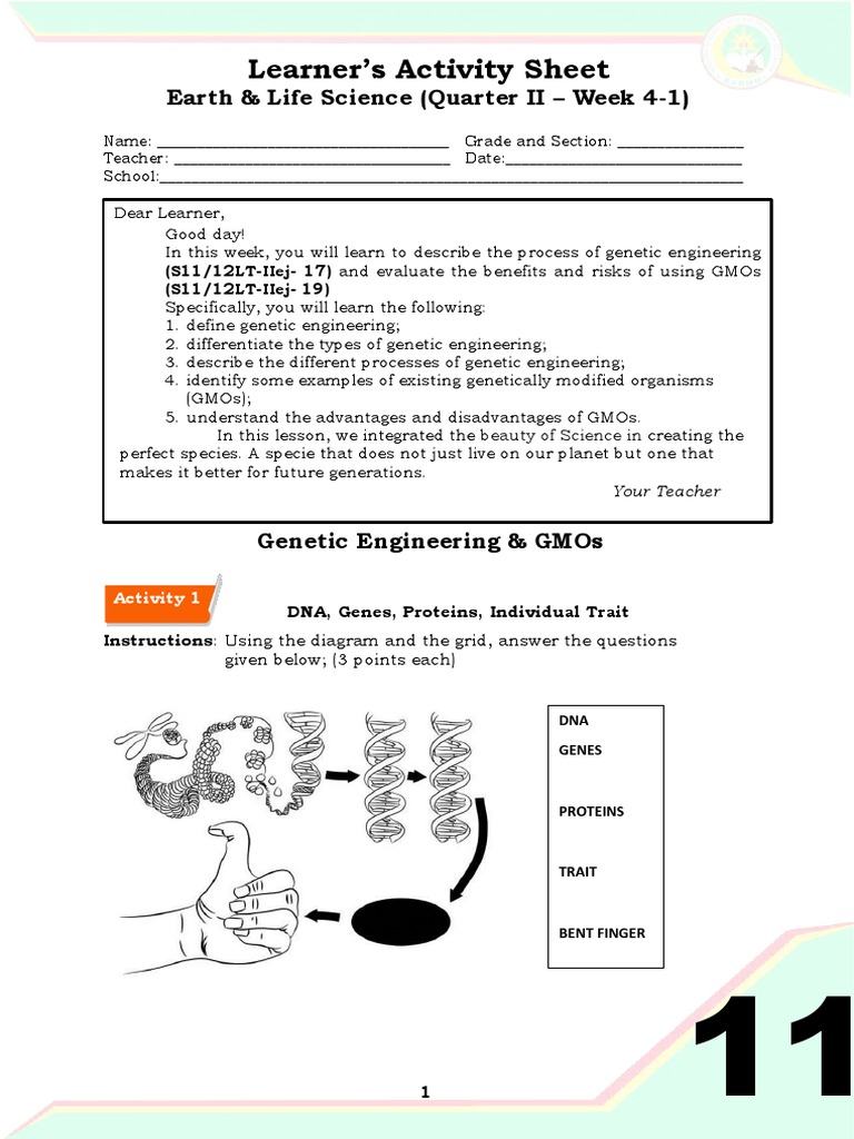 Learner's Activity Sheet: Earth & Life Science (Quarter II - Week 4-1) | PDF | Genetic ...