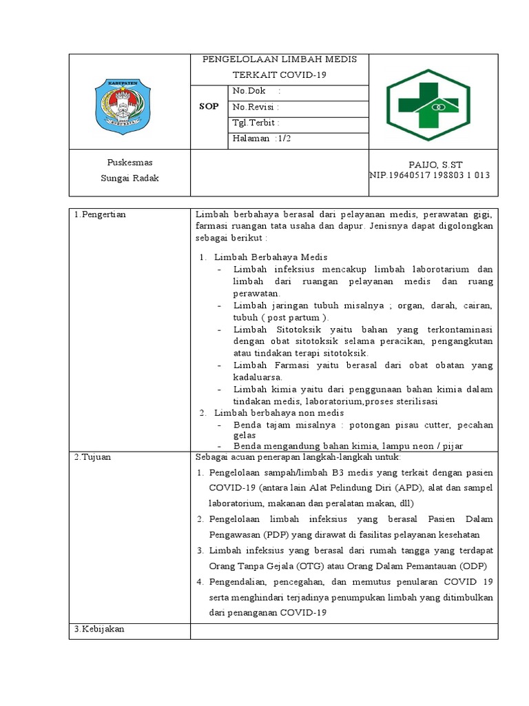 Sop Pengelolaan Limbah Medis | PDF | Pengembangan Diri