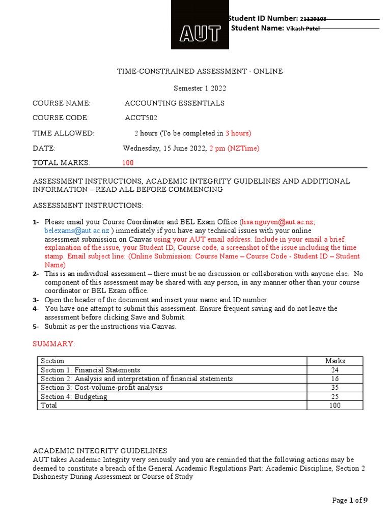 ACC Final Exam S1 2022 | Download Free PDF | Loans | Business