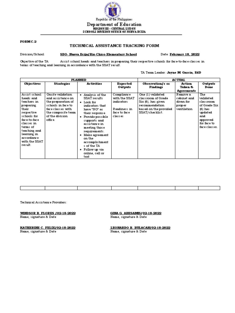 Rio-Chico-ES-FORM-C2-TECHNICAL-ASSISTANCE-TRACKING-FORM | PDF ...