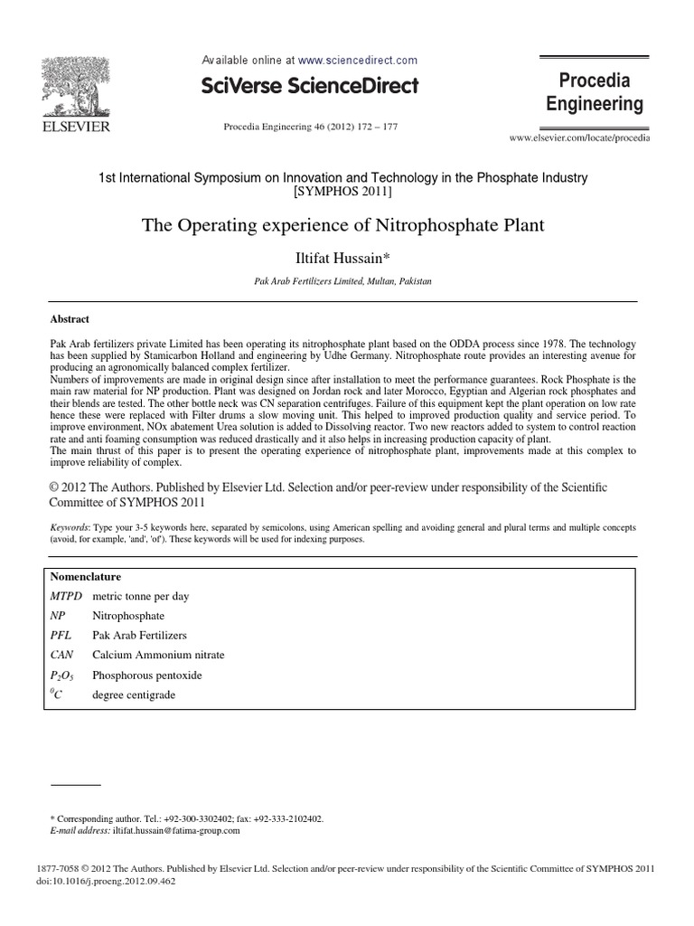 The Operating Experience of Nitrophosphate Plant | PDF