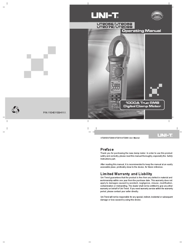 UT205E/UT206B/UT207B/UT208B Manual | PDF | Alternating Current | Power ...