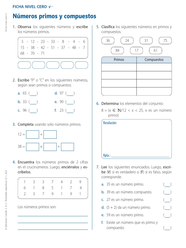 Actividades sobre Números Primos y Compuestos | PDF