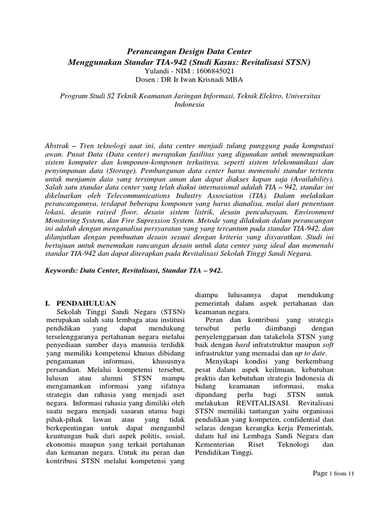 Desain Data Center STSN Standar TIA-942 | PDF