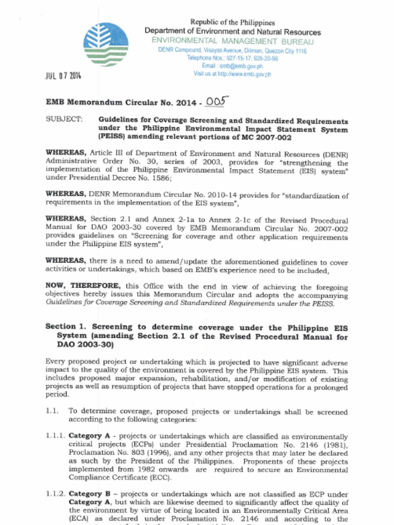 ECC MC 2014 005 Revised Guidelines For Coverage Screening Annex A | PDF