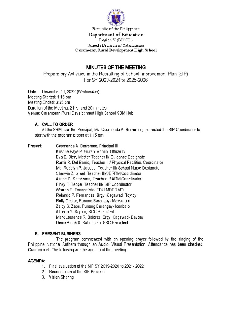 Sip Meeting Minutes | PDF