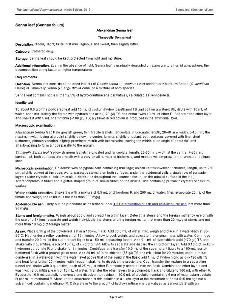 6.1.323.senna-Leaf - (Sennae-Folium) Monograph by IP 9ed, 2019 From WHO ...