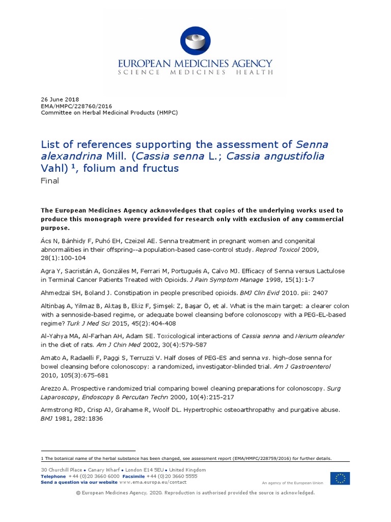 List of References Supporting The Assessment of Senna Vahl), Folium and Fructus | PDF ...