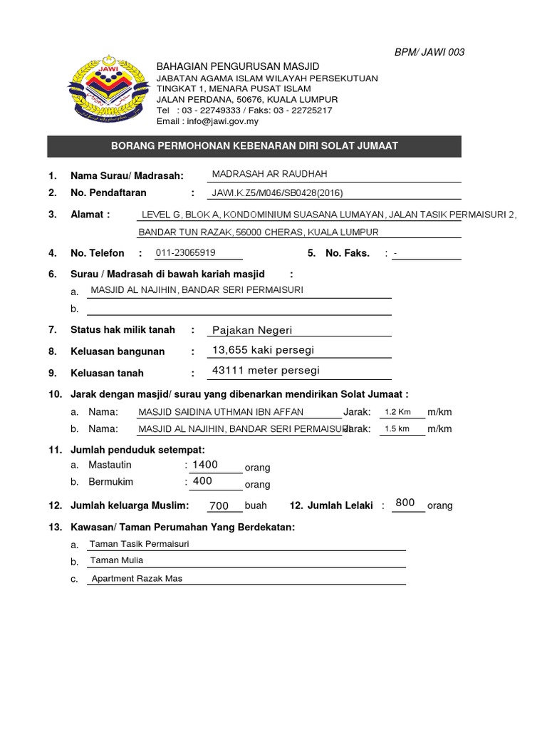 Borang Permohonan Solat Jumaat EDITED | PDF