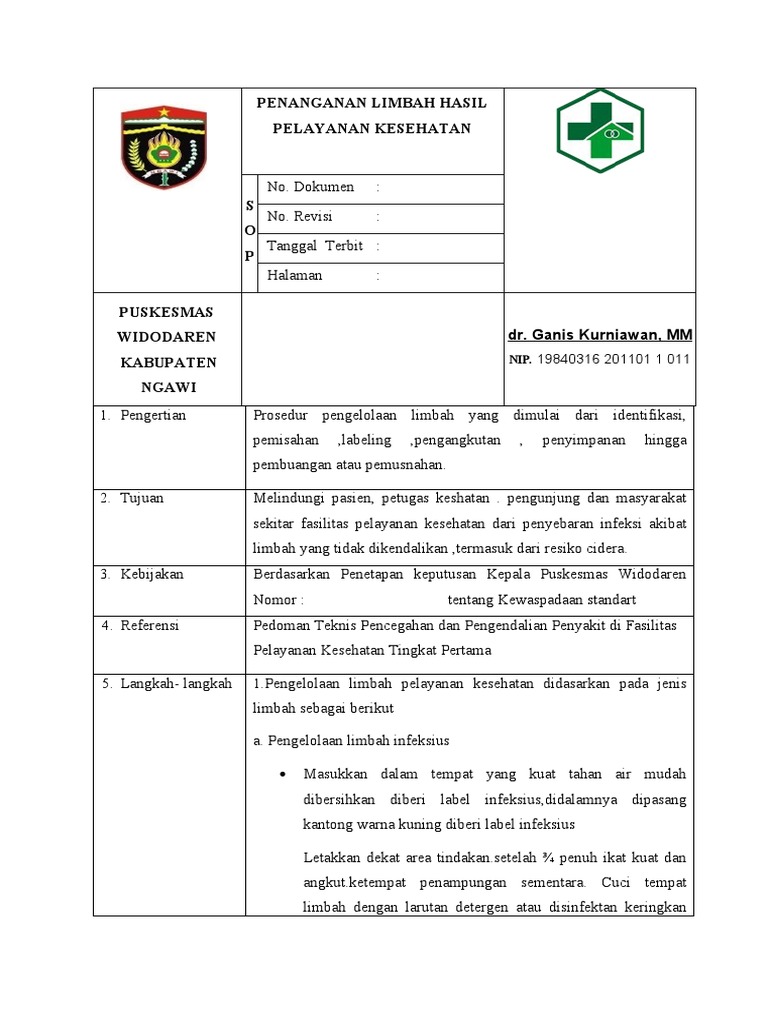 Sop Penanganan Limbah Hasil Pelayanan Kesehatan | PDF
