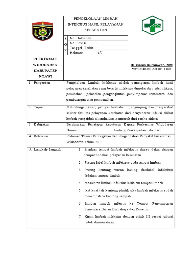 Sop Pengelolaan Limbah Infeksius | PDF