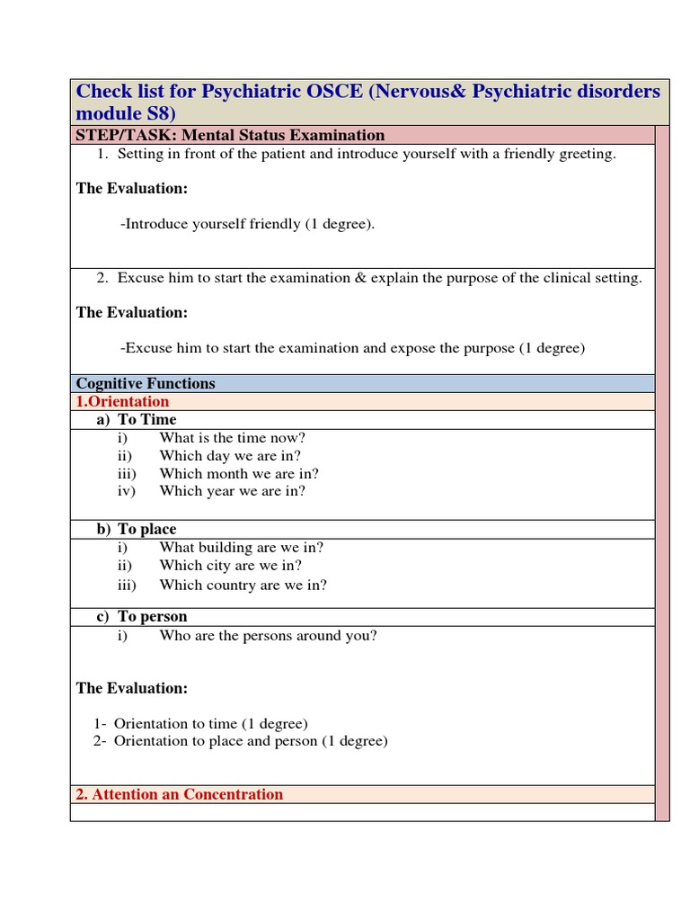 OSCE Checklist - المعدل | PDF | Obsessive–Compulsive Disorder | Thought OSCE Checklist - المعدل | PDF | Obsessive–Compulsive Disorder | Thought