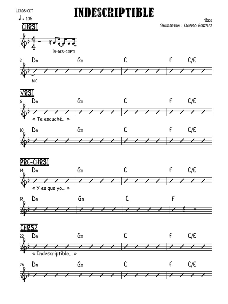 Indescriptible (Twice, Leadsheet, FMajor, 105bpm, Eduardo Gonzalez) | PDF