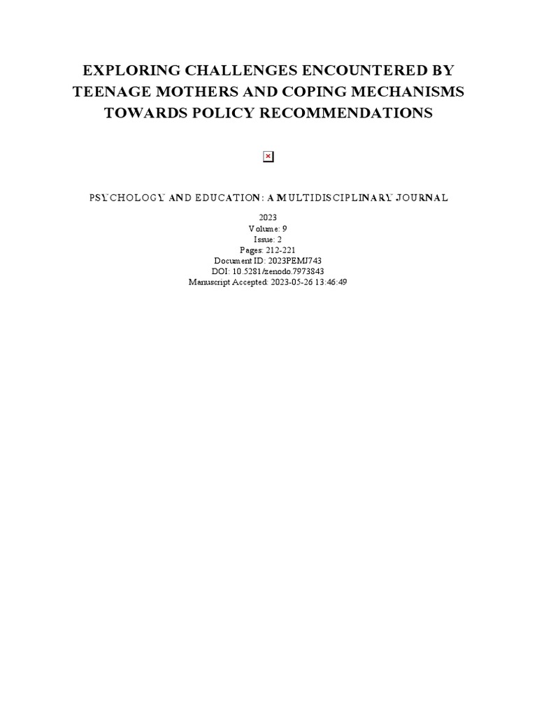 Exploring Challenges Encountered by Teenage Mothers and Coping ...