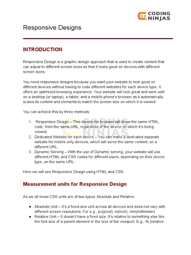 Notes - Responsive Designs-2533 | PDF | Responsive Web Design | Computing