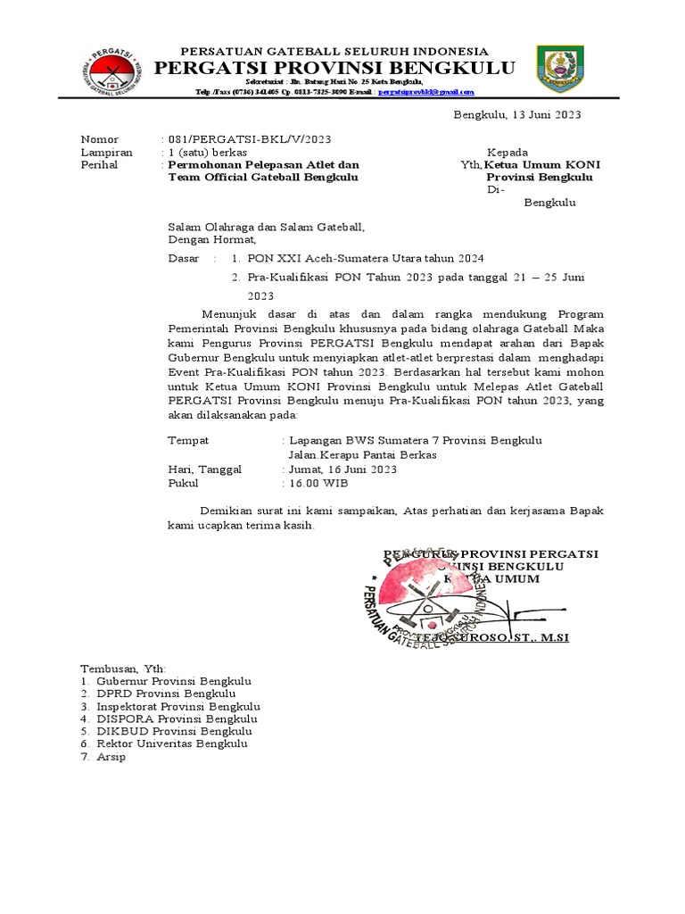 Surat Pelepasan Atlet | PDF