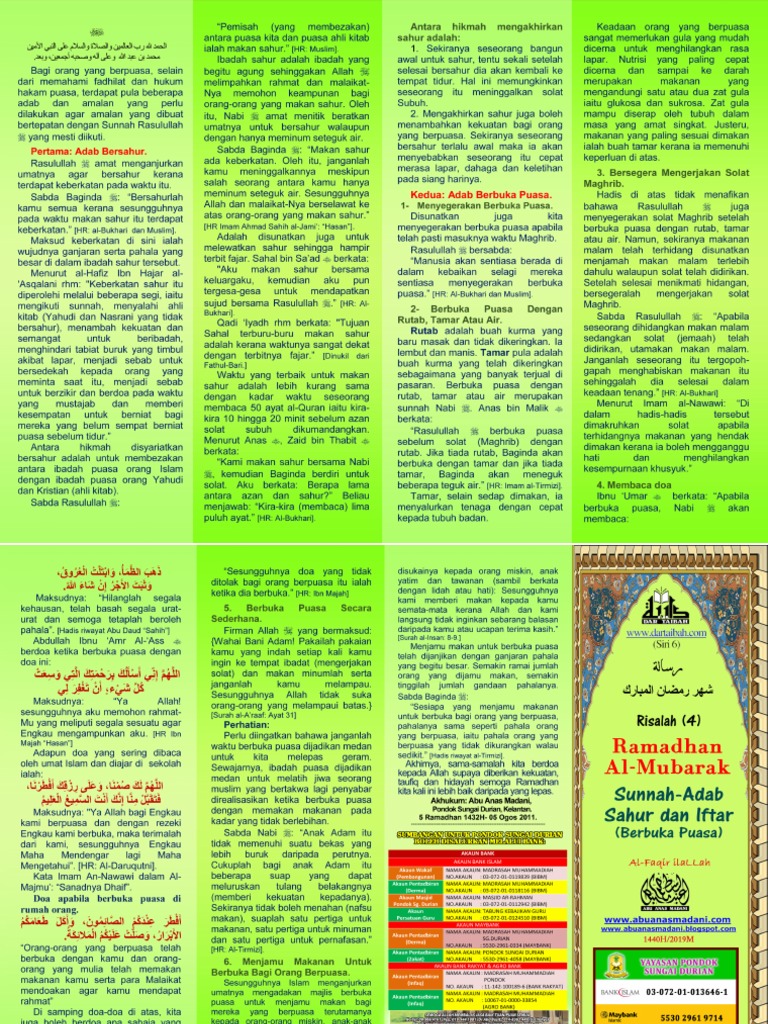 12-Risalah Ramadhan-Adab Sahur N Iftar 2019 | PDF