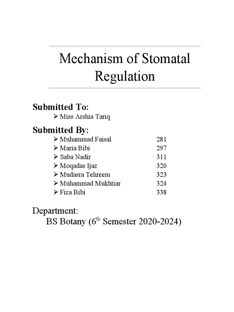 Stomatal Regulation 6th Sem Assignment MM | PDF | Stoma | Leaf