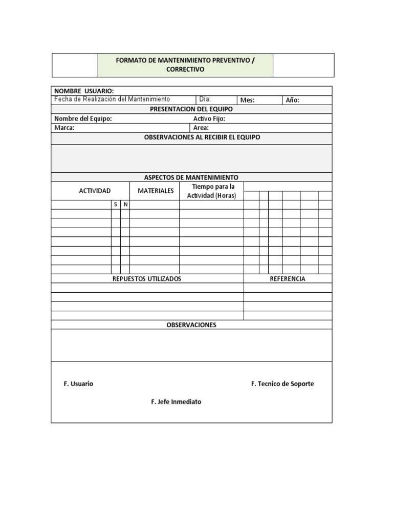Formato de Mantenimiento Preventivo Corr | PDF | Informática