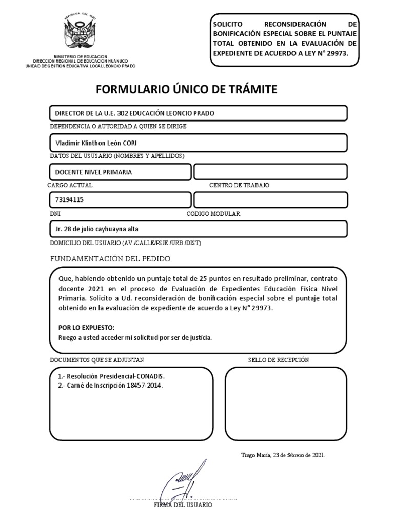 Formulario Único de Trámite | PDF