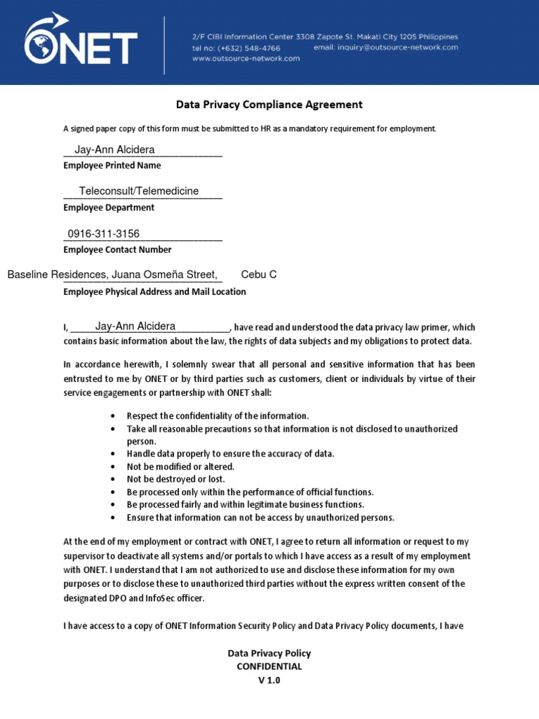Data Privacy Compliance Agreement Form | PDF