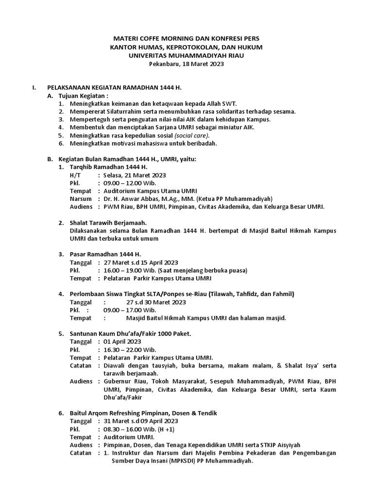 Kegiatan Ramadhan 1444 H di UMRI | PDF | Agama & Spiritualitas