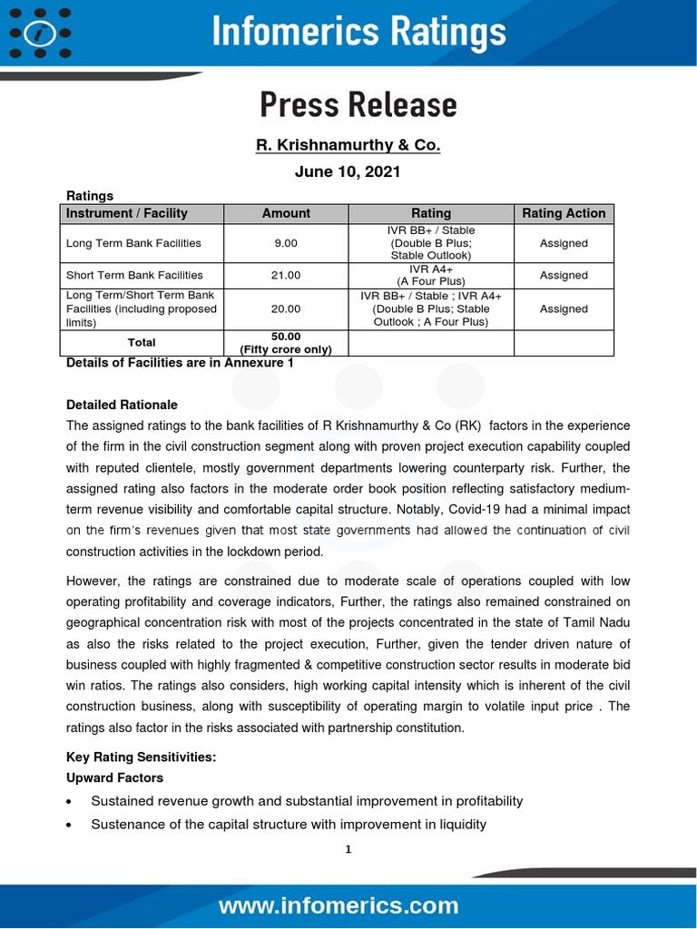 R. Krishnamurthy & Co. Ratings Overview | PDF | Capital Structure | Banks